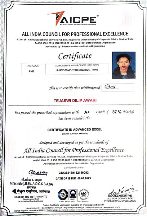 delighted to share my accomplishment of completing the advanced excel course with the all india