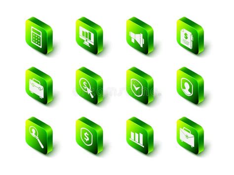 Set Monitor With Graph Chart Megaphone Contract Money And Pen User Protection Briefcase