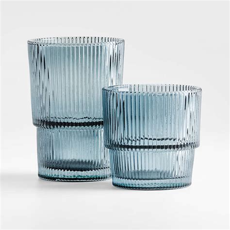 Atwell 11 Oz Blue Stackable Ribbed Double Old Fashioned Glass