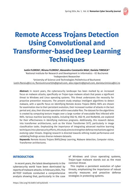 Pdf Remote Access Trojans Detection Using Convolutional And Transformer Based Deep Learning