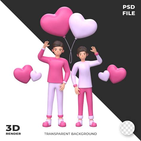 Premium Psd Lovely Couple Celebrate Valentines Day Valentine 3d Character