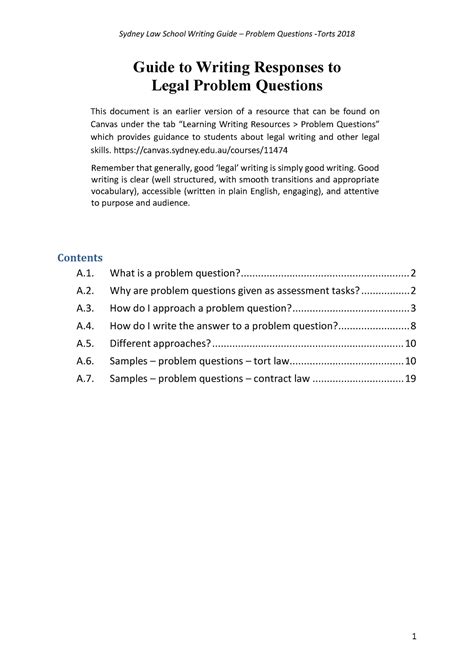 2018 Torts Problem Solving Guide Guide To Writing Responses To Legal Problem Questions
