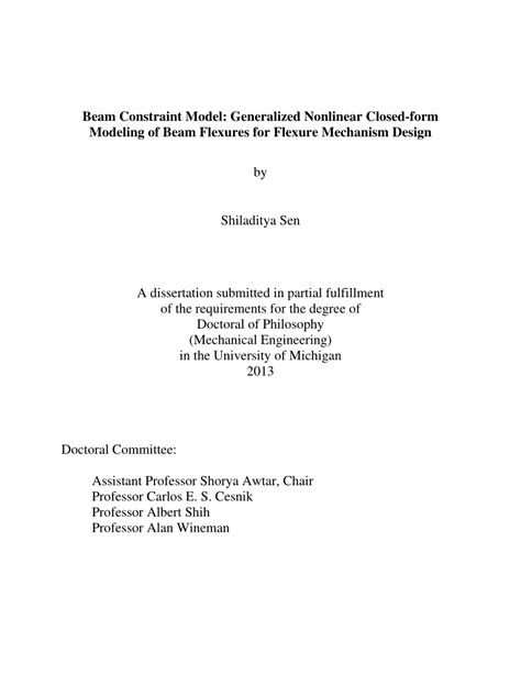 Pdf Beam Constraint Model Generalized Nonlinear Closed Form Modeling Of Beam Flexures For