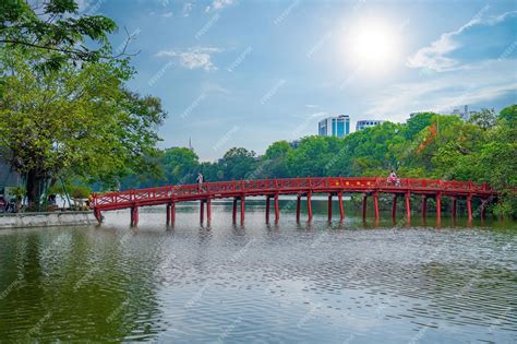 Premium Photo Ha Noi Vietnam May 08 2023 Red Bridge The Huc Bridge In
