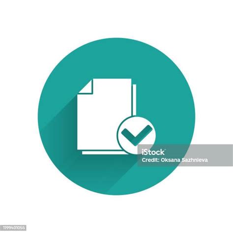 白色文檔和核取記號圖示與長陰影隔離清單圖示經營理念綠色圓圈按鈕向量插圖向量圖形及更多剔格圖片 剔格 剔號 剪貼板 Istock
