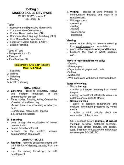 Edeng 6 Macro Skill Notes Download Free Pdf Applied Linguistics