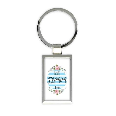 Best Stepmom Ever Gift Rectangular Keychain Flowers Floral Stripes Vintage Pastel Etsy