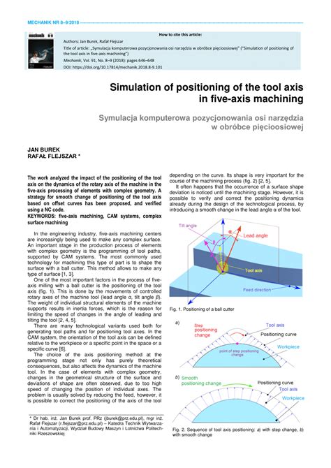 Pdf Simulation Of Positioning Of The Tool Axis In Five Axis Machining