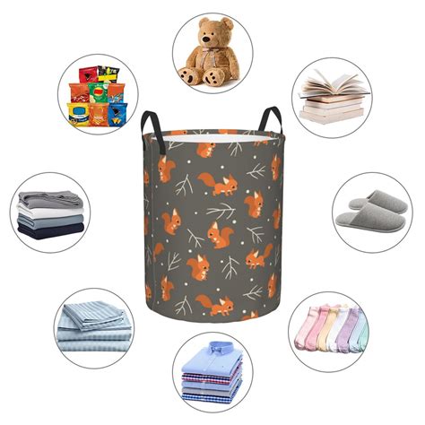 Goofa Cute Fall Fox Leaf Printed Circular Hamperlaundry Basket With Handlesstorage Baskets