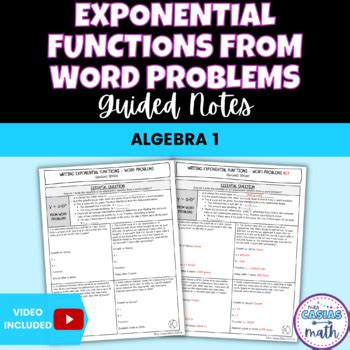 Writing Exponential Functions From Word Problems Guided Notes Lesson Algebra