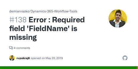 Error Required Field Fieldname Is Missing · Issue 138 · Demianraskodynamics 365 Workflow
