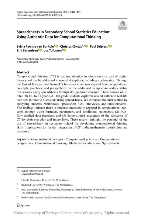 Pdf Spreadsheets In Secondary School Statistics Education Using