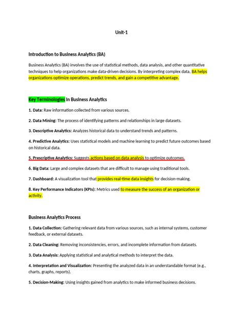 Business Analytics Unit 1 Wps Office Pdf Analytics Data Analysis