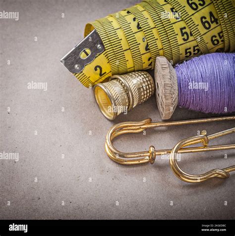 Measuring Flexible Ruler Thread Spool Safety Pins Thimbles Stock Photo