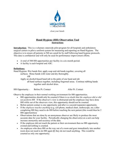 Hand Hygiene Observation Tool Template Ncejomunicipaldechinu
