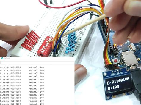 binary to decimal converter using arduino and oled display