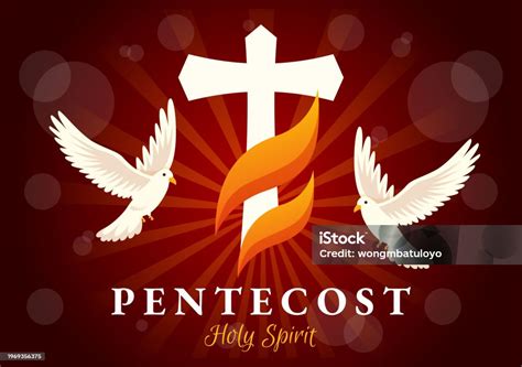 오순절 일요일 벡터 일러스트 레이 션 불꽃과 성령 비둘기 카톨릭 또는 기독교 종교 문화 휴일 평면 만화 배경 0명에 대한 스톡 벡터 아트 및 기타 이미지 Istock