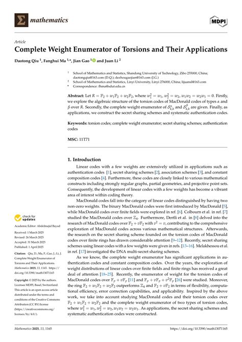 PDF Complete Weight Enumerator Of Torsions And Their Applications