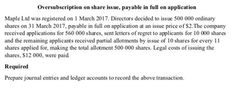 solved oversubscription on share issue payable in full on
