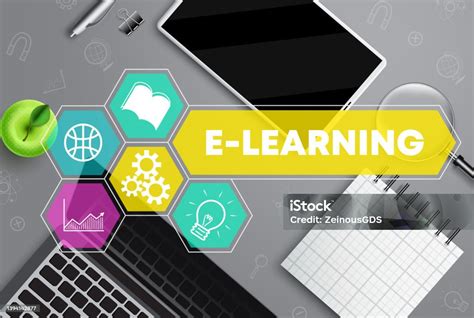 elearning vector concept design elearning text with laptop tablet and