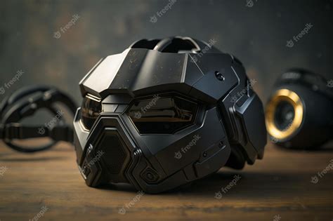 Premium Photo Smart Helmet On The Table Virtual Reality Helmet A Technological Headgear