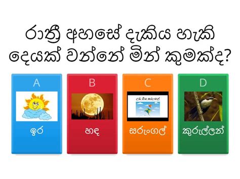 2 ශ්‍රේණිය පරිසරය අපට පෙනෙන අහස පෙරහුරු ප්‍රශ්න Quiz