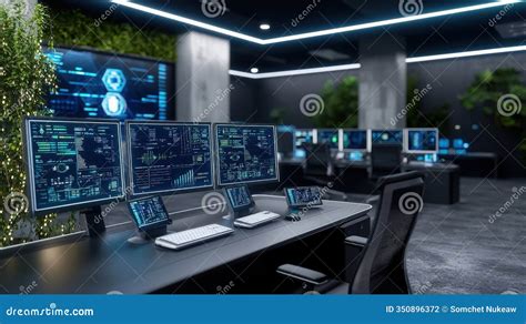Futuristic Government Control Room High Tech Monitoring Systems In