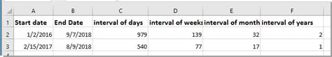 How To Calculate Interval Days Weeks Months Years Between Two Dates In Excel