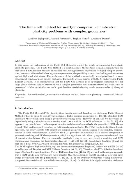 Pdf The Finite Cell Method For Nearly Incompressible Finite Strain