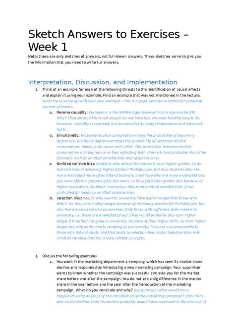 Exercises Week Sketch Answers Sketch Answers To Exercises Week Note These Are Only