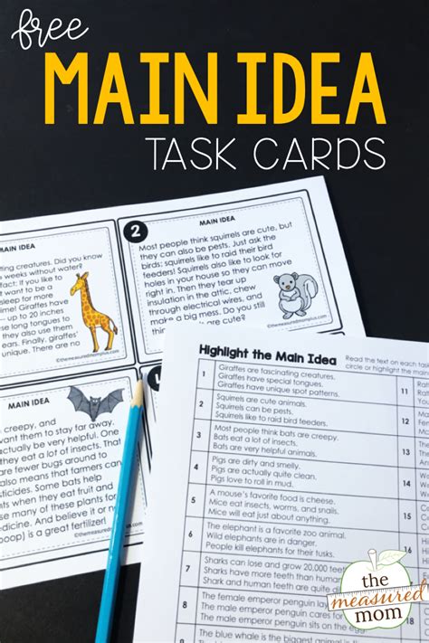 main idea task cards ford frorcut