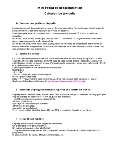 Mini Projet De Programmation Calculatrice Textuelle