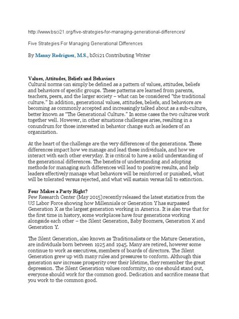 5 Strategies For Managing Generational Differences Pdf Millennials