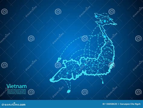 vietnam map with nodes linked by lines concept of global communication