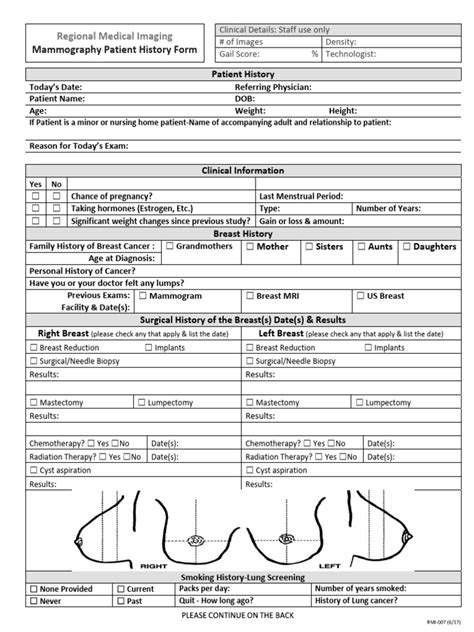 Mammogram Patient History Form Pdf Breast Cancer Mammography