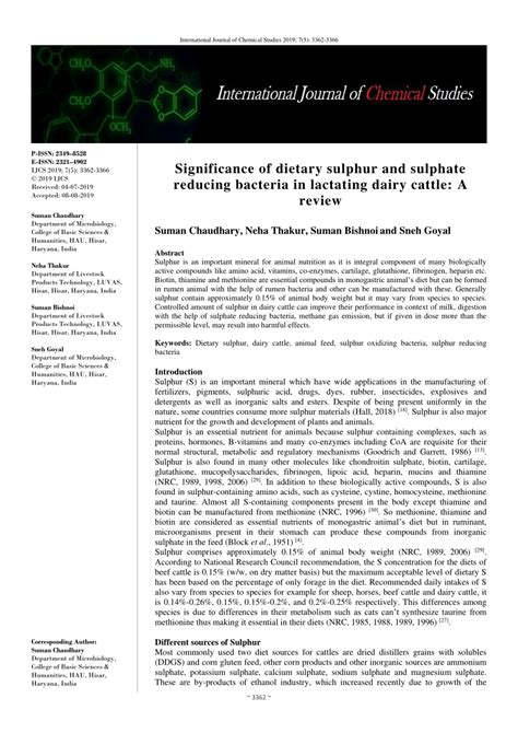 Pdf Significance Of Dietary Sulphur And Sulphate Reducing Bacteria In Lactating Dairy Cattle