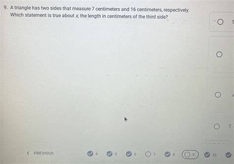Solved A Triangle Has Two Sides That Measure 7 Centimeters And 16