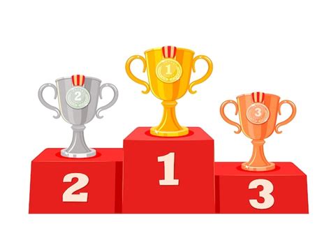 Premium Vector Award Ceremony Podium Gold Silver And Bronze Cups With