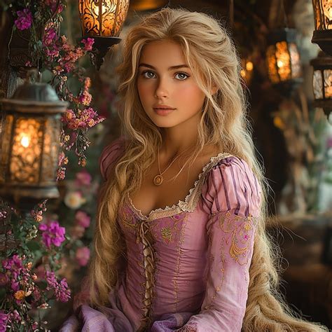 A Beautiful Young Girl In The Style Of Rapunzel From Disneys Animated