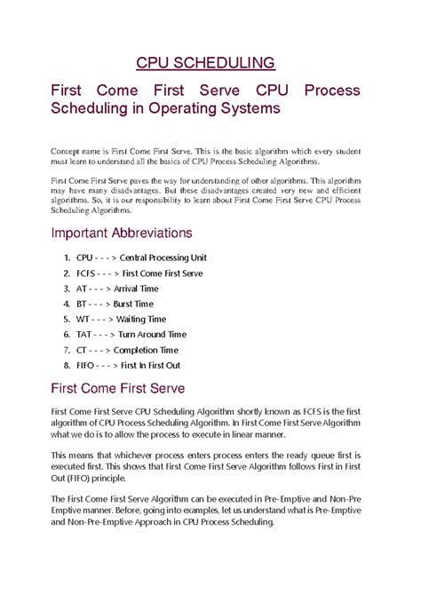 Fcfs With Example Cpu Scheduling First Come First Serve Cpu Process
