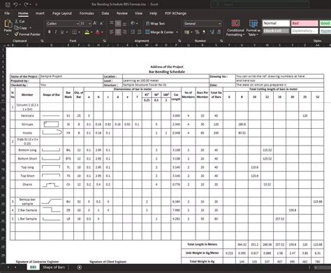 bar bending schedule excel sheet download construction activities