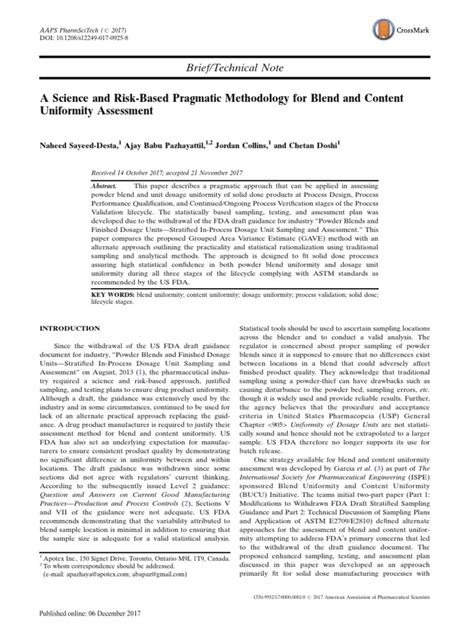a science and risk based pragmatic methodology for blend and content