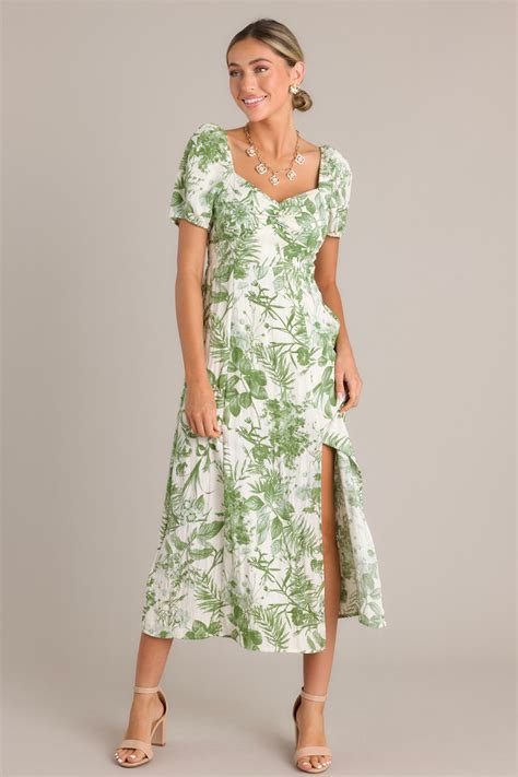 Green Floral Short Sleeve Midi Dress All Dresses Red Dress