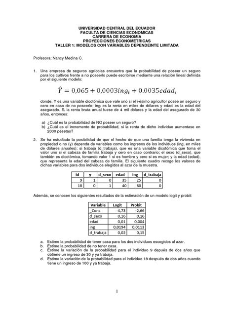 Taller 1 Mods De Variable Dependiente Limitada Descargar Gratis Pdf