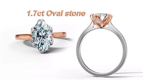 Solitaire Engagement Ring Tulip Head 10x6 Oval Stone Two Tone 3d Model