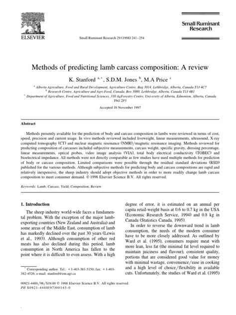 Methods Of Predicting Lamb Carcass Composition A Review Pdf Sheep