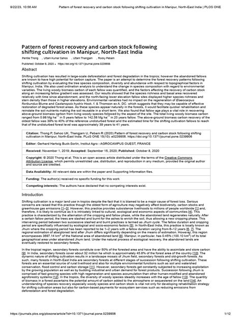 Pattern Of Forest Recovery And Carbon Stock Following Shifting