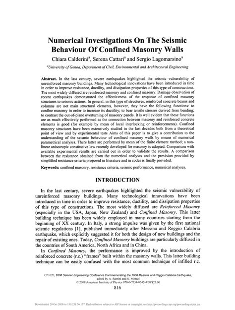 Pdf Numerical Investigations On The Seismic Behaviour Of Confined