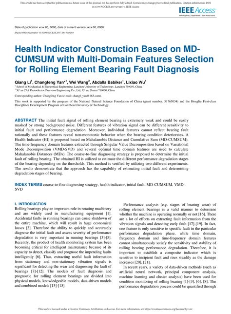 Pdf Health Indicator Construction Based On Md Cumsum With Multi Domain Features Selection For