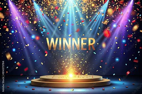 Winner Background With Confetti Celebrating Announcement Award Podium